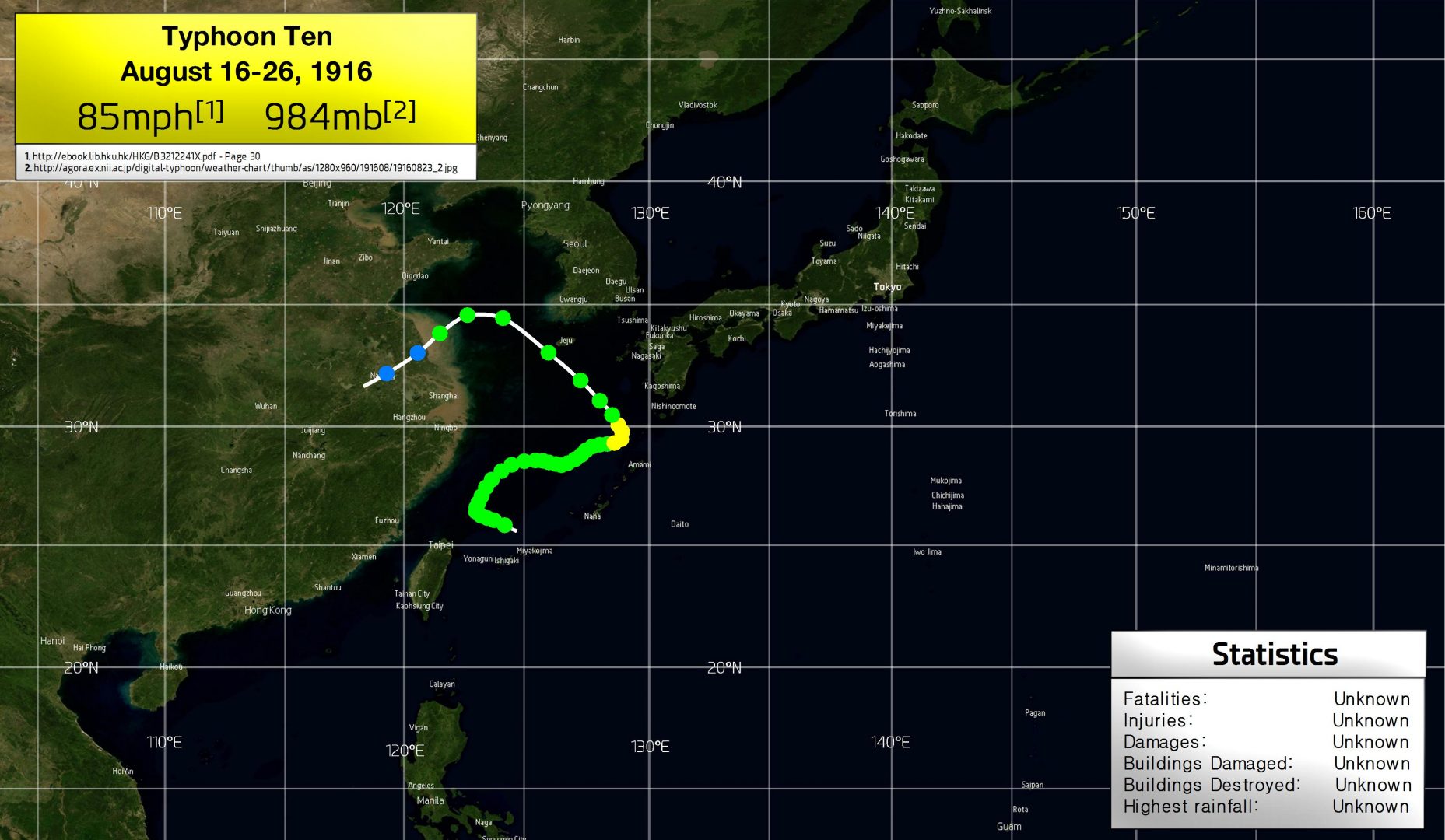 1916 Pacific Typhoon Season – Cyclone History